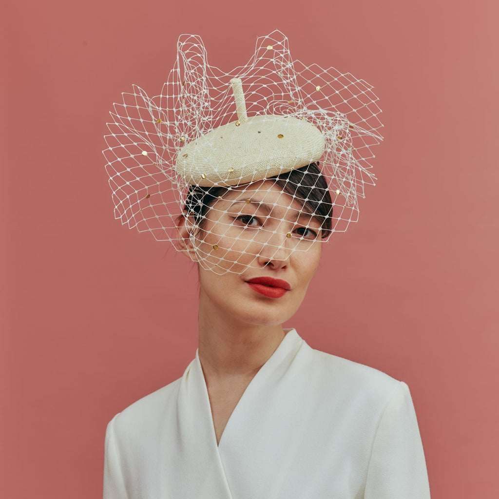 Ivory Sisal Beret with Gold Veil | Royal Ascot Royal Enclosure ...