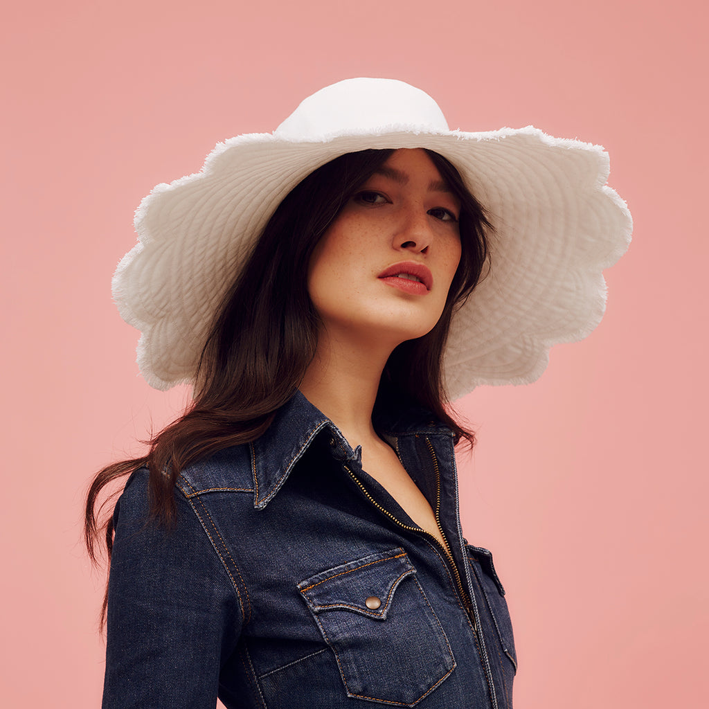 Molly Canvas Scalloped-Edge Wide Brimmed Hat – Awon Golding Millinery